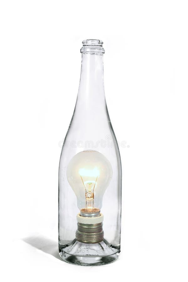 Photo Montage Bottle with Light Bulb Inside Stock Image - Image of ...