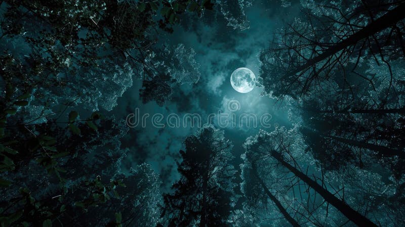 Photo of a Moonlit Forest, View from Top Looking Down Sparse ...
