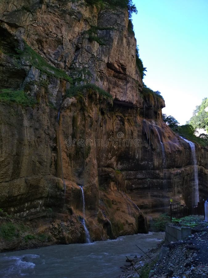 The Photo of the Waterfall, Mountain, Trees Stock Photo - Image of ...