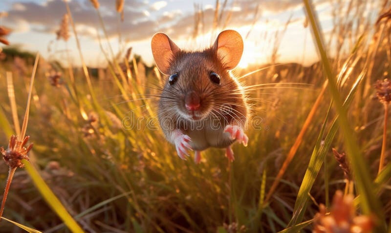 Photo of Mouse Jumping in Tall Grass at Sunset. Generative AI Stock ...