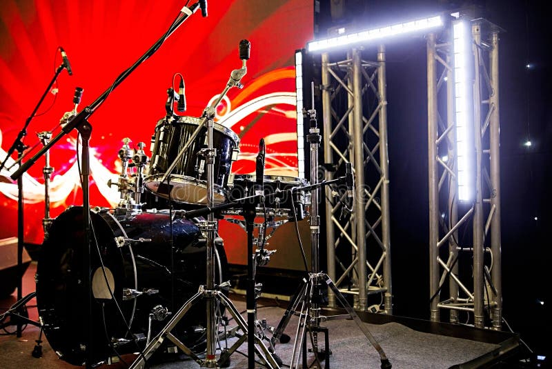 Musical Instruments, Drums on Stage Stock Image - Image of performance ...