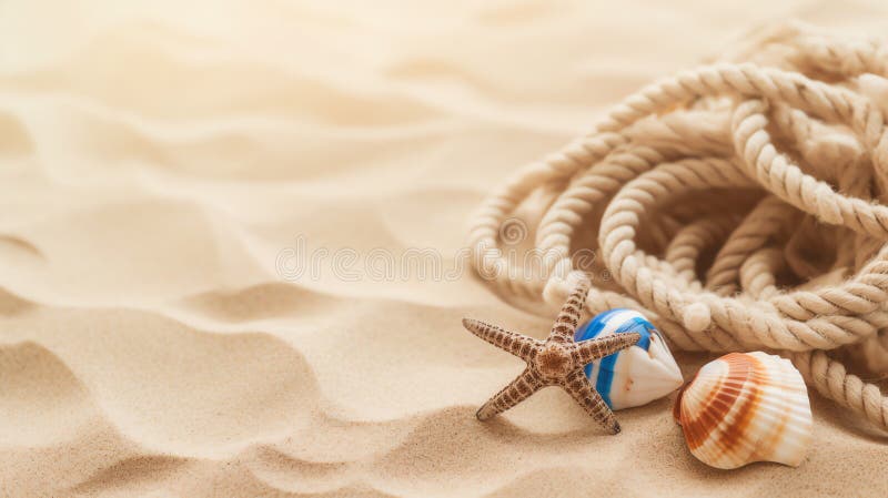 Nautical Rope with Small Shell in Sand Beach Background Copy Space Ai ...