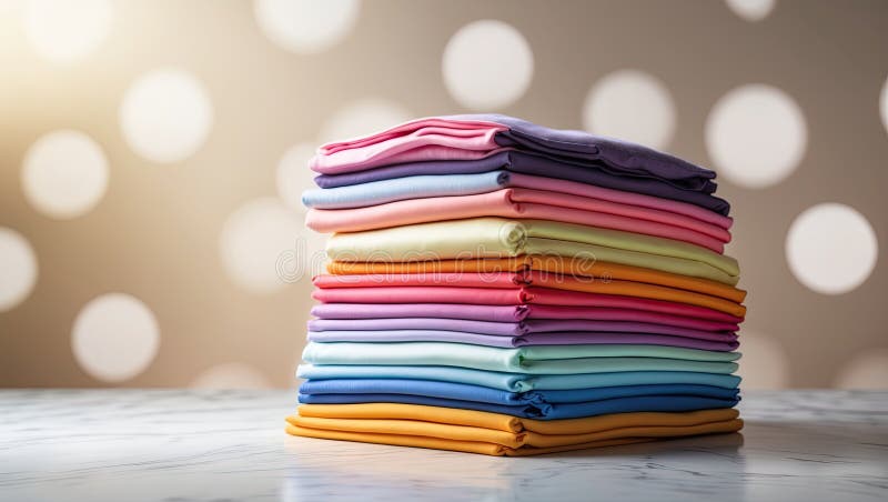 Photo of Neat Folding Stack of Colorful Cotton Fabric with Bokeh ...