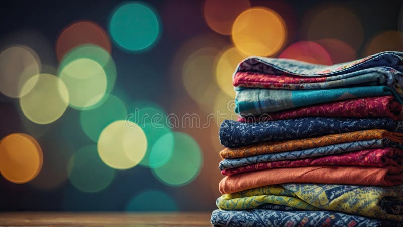 Photo of Neat Stack Multicolord Folding Plain and Pattern Clothes Stock ...