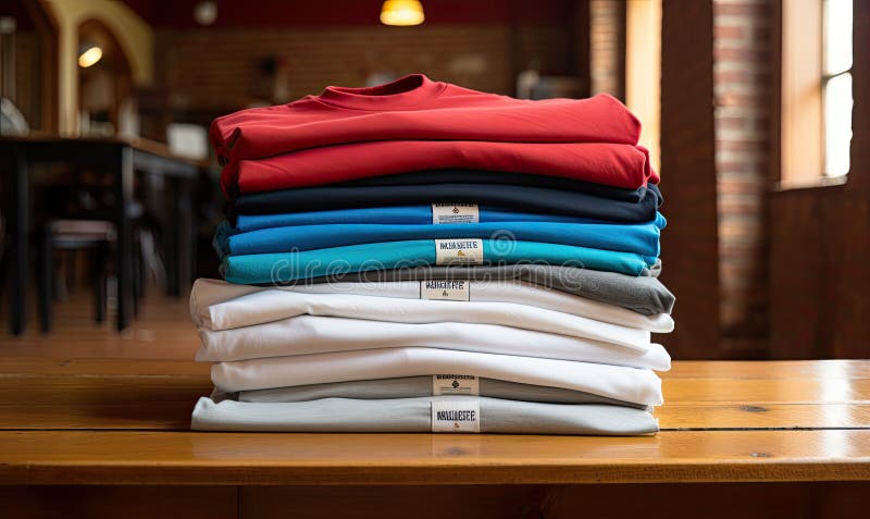 Photo of a Neatly Organized Stack of Folded Shirts on a Rustic Wooden ...