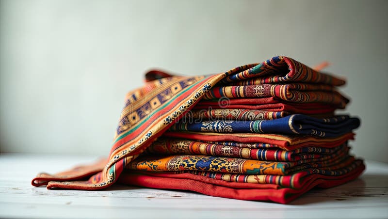 Photo of Neatly Organized Stack of Traditional Pattern Fabric Stock ...