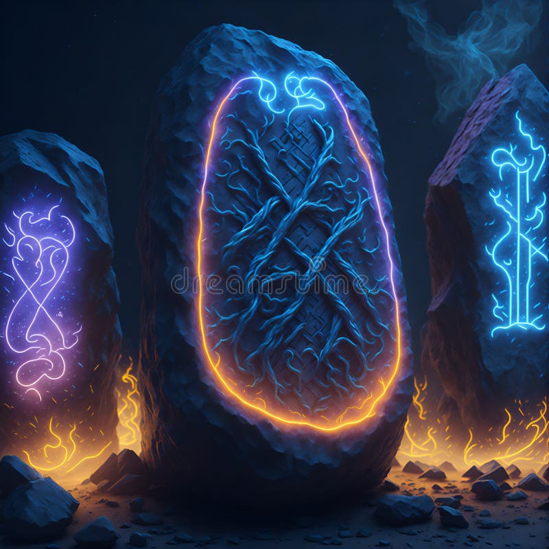 Ai Generated Neon-lit Rocks in the Dark Stock Illustration ...