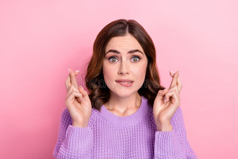 Photo Of Nervous Worried Woman With Wavy Hairstyle Wear Knit Sweater