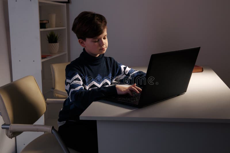 Photo of Nice Boy in Sweater Sitting Infront of the Computer Doing ...