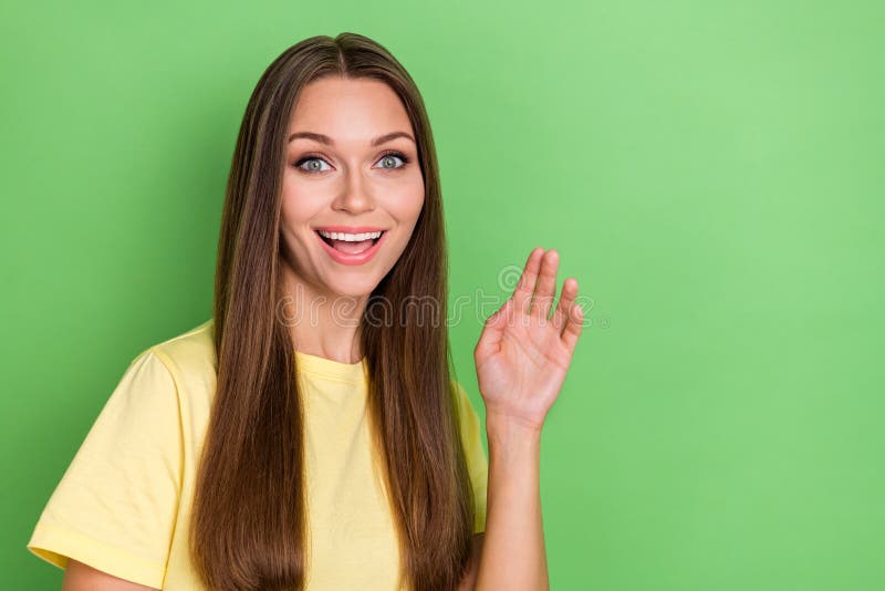 Photo Of Nice Girlish Cute Positive Girl With Straight Hairdo Wear