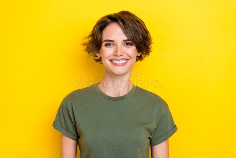 Photo Of Nice Gorgeous Adorable Pretty Woman With Bob Hairstyle Wear