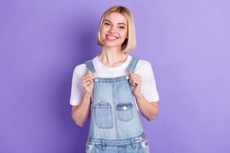 Photo Of Nice Optimistic Short Hairdo Blond Lady Wear White T Shirt