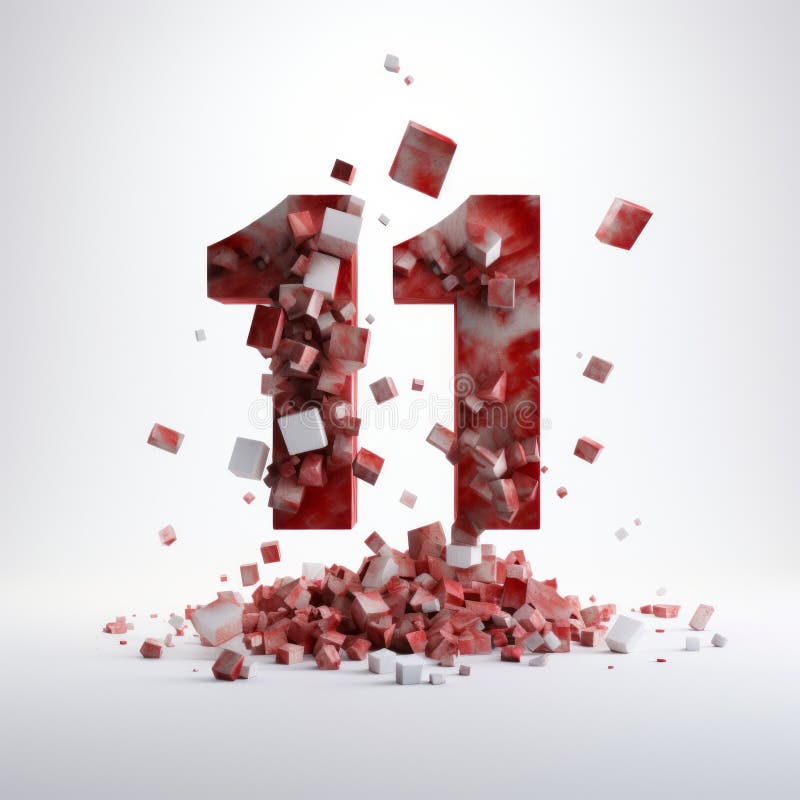 Surrealistic Red Number Eleven on White Background Stock Illustration ...