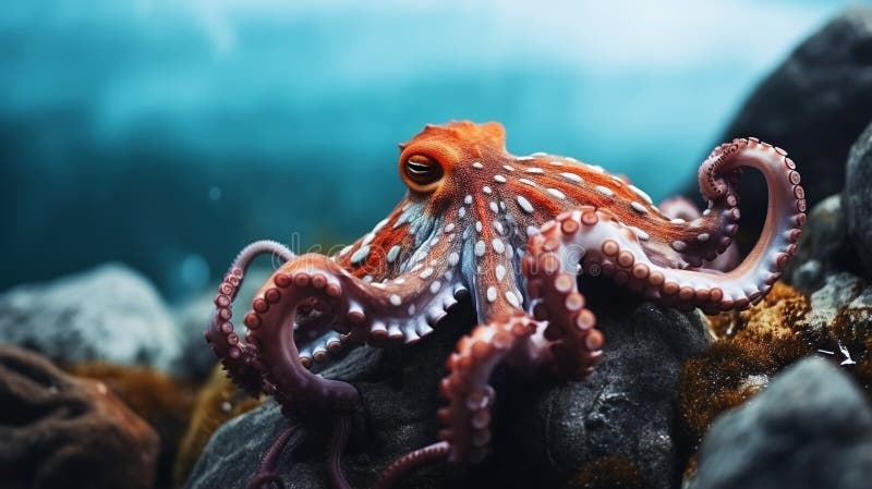 A Photo of an Octopus Sitting on a Rock Underwater. Generative AI Stock ...