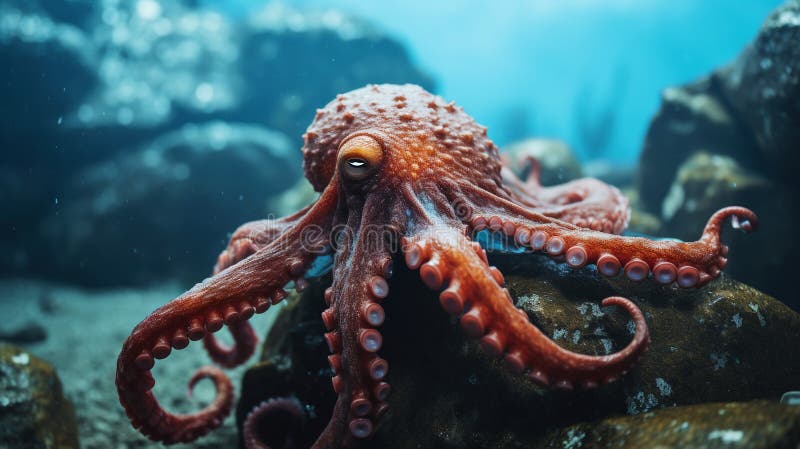A Photo of an Octopus Sitting on a Rock Underwater. Generative AI Stock ...