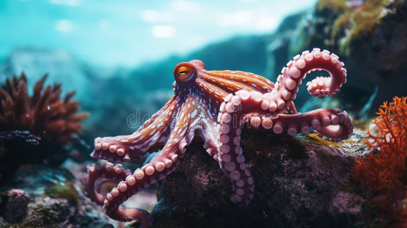 A Photo of an Octopus Sitting on a Rock Underwater. Generative AI Stock ...