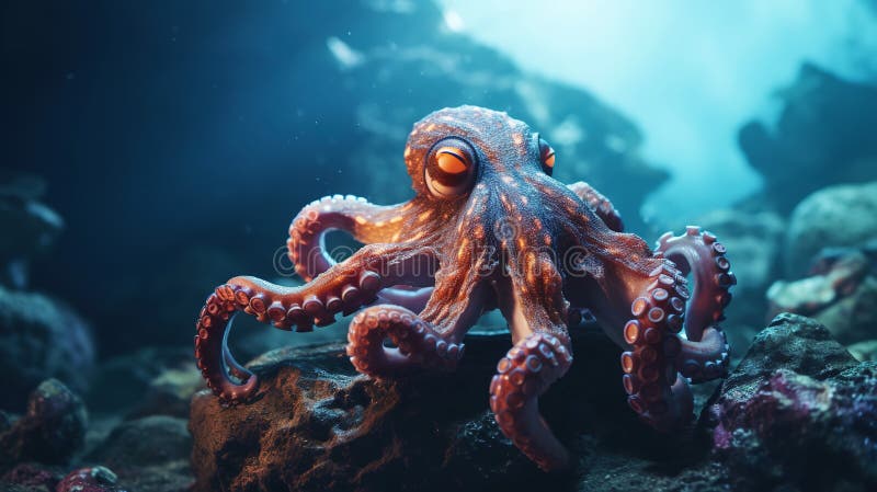 A Photo of an Octopus Sitting on a Rock Underwater. Generative AI Stock ...