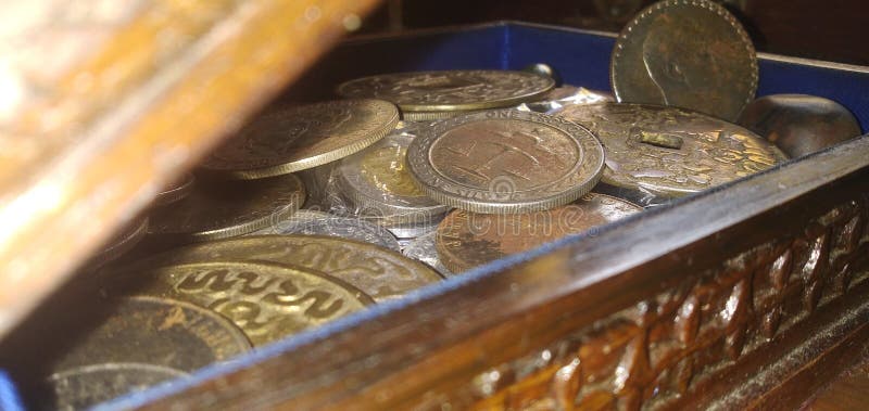 Photo Old Coins in the Antique Box Stock Photo - Image of coins ...