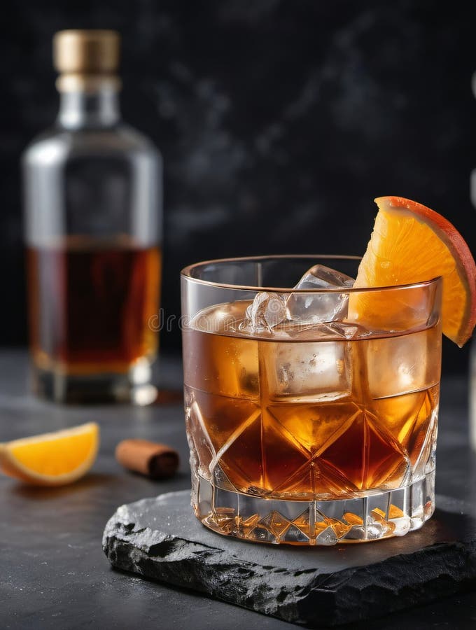 Photo of Old Fashioned Cocktail on Stone Background, Whiskey on Stone ...