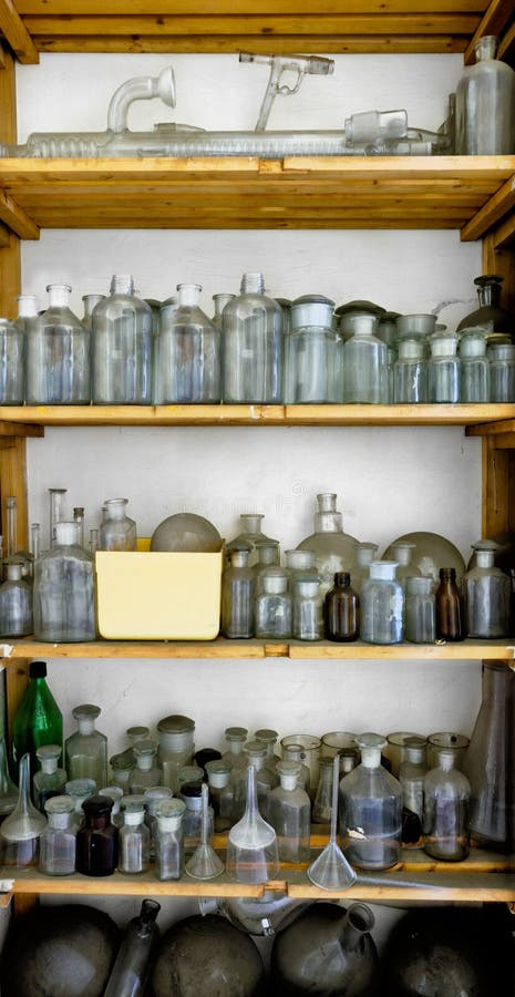 Old Apothecary Cabinet with Storage Jars Stock Image - Image of empty ...