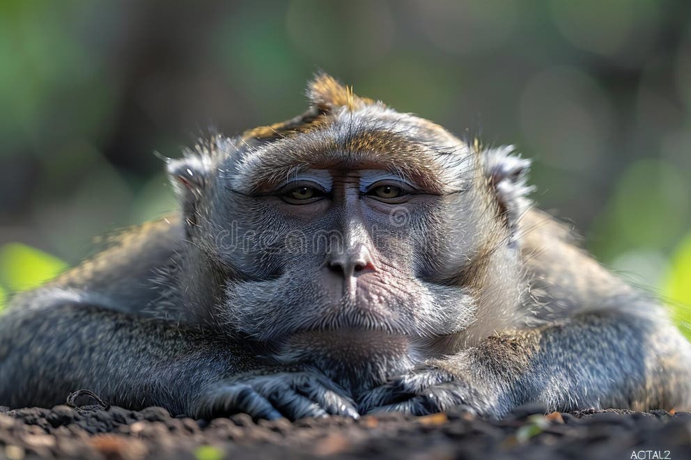 A Photo of an Old Macaque Monkey Lying Down on the Ground in Bali ...