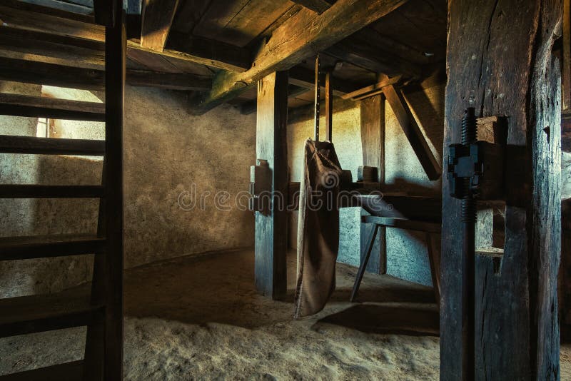 Old Traditional Windmill Interior Stock Image - Image of mill, grain ...