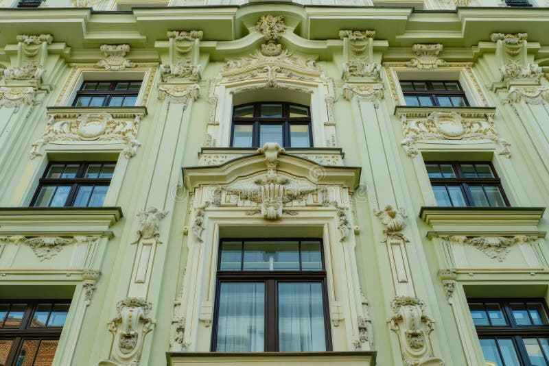 Photo of Olive Wall and Windows of Classical Building Facade in Rome ...