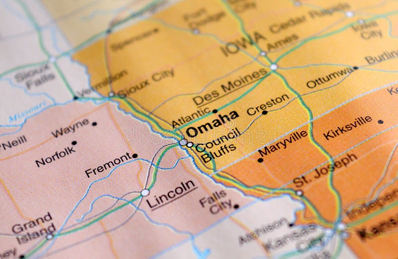A photo of Omaha on a map stock image. Image of road - 128105135