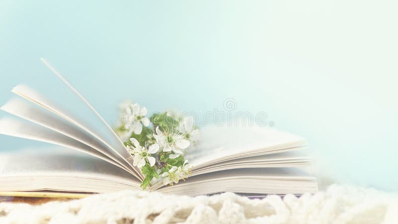 Photo Open Books with a Spring Flowers Nostalgic Romantic Mood Concept ...