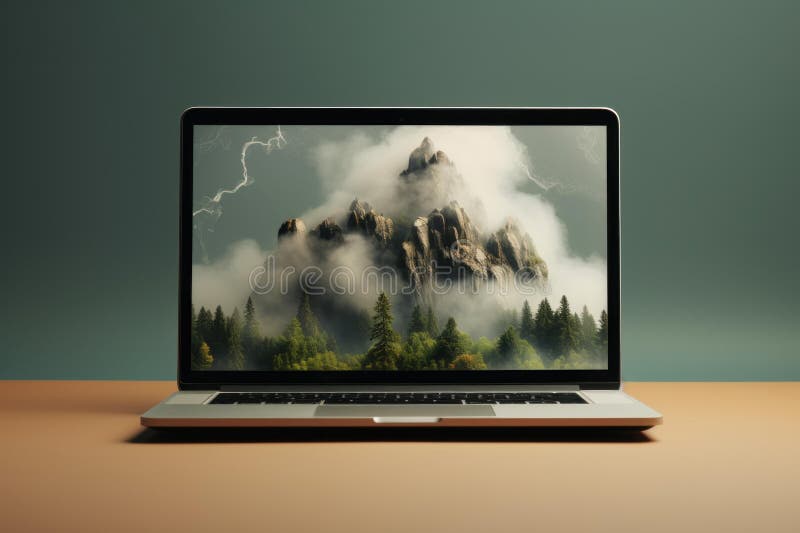 Photo of Open Laptop Screen on Black Surface. Generate Ai Stock Photo ...