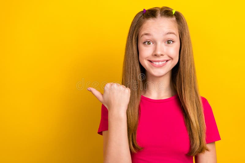 Photo Of Optimistic Adorable Schoolgirl Straight Hairstyle Wear Pink T