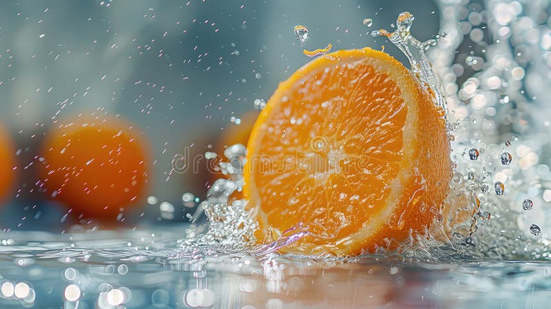 A Photo of an Orange Falling into Water with a Splash Stock Illustration - Illustration of ...