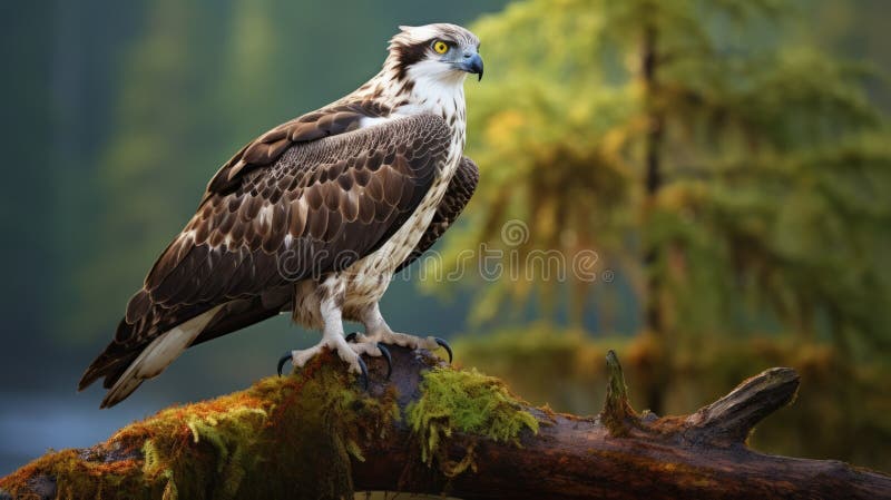 Spectacular Pop-culture-inspired Osprey on Mossy Branch in Dark Gold ...