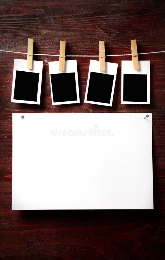 Photo Paper Attach To Rope With Clothes Pins Picture. Image: 8389107