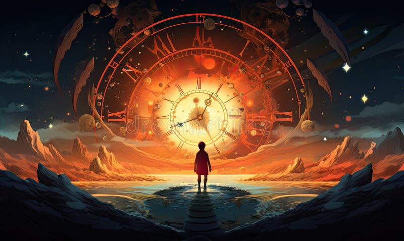 Photo of a Person Standing in Front of a Large Clock Stock Illustration ...