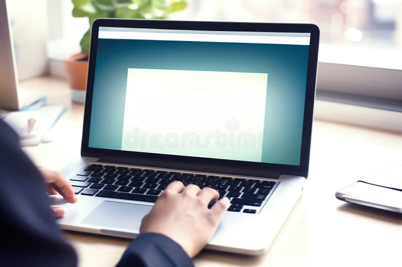 Photo of a Person Working on a Laptop with a Clock Displayed on the ...