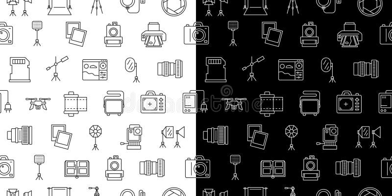 Photo and Photography Studio Seamless Pattern Background Set. Vector ...
