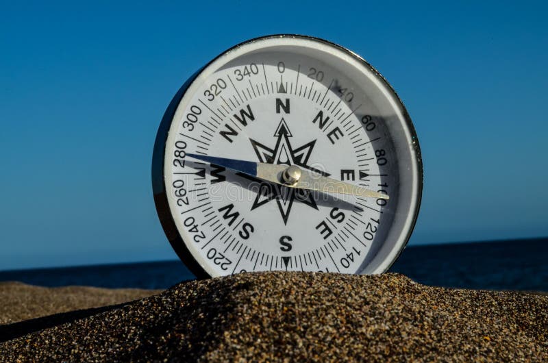 Compass on the Sand Beach stock photo. Image of pole - 144869282