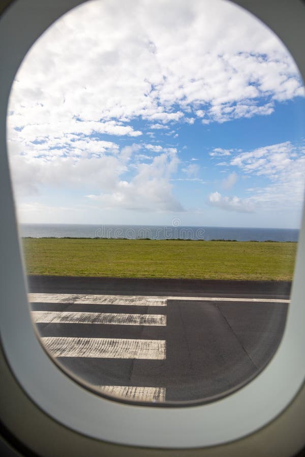 Photo from the Plane Window, Ocean and Sky, Runway View Stock Image ...