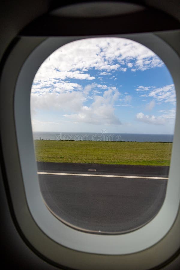 Photo from the Plane Window, Ocean and Sky, Runway View Stock Image ...