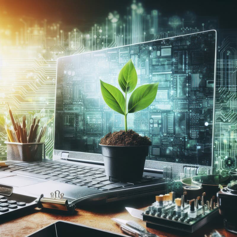 Photo Plant with Computer Board , Green Technology Concept. Ai ...