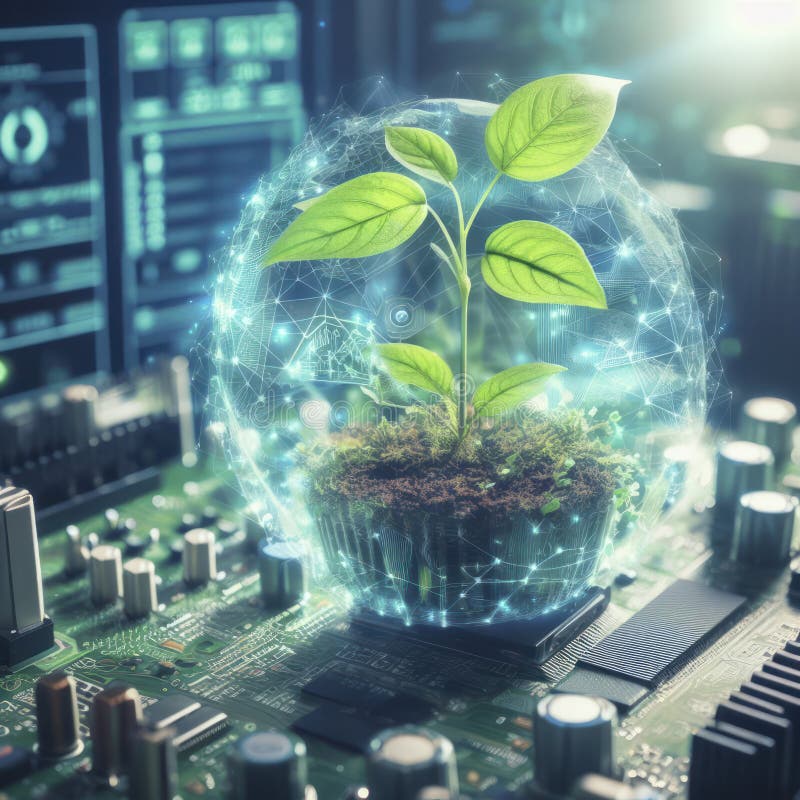 Photo Plant with Computer Board, Green Technology Concept. Ai ...