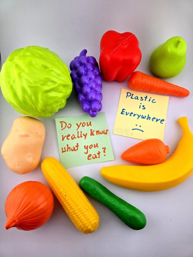 Photo of Plastic Colored Fruit with Notes. Stock Image - Image of fruit ...