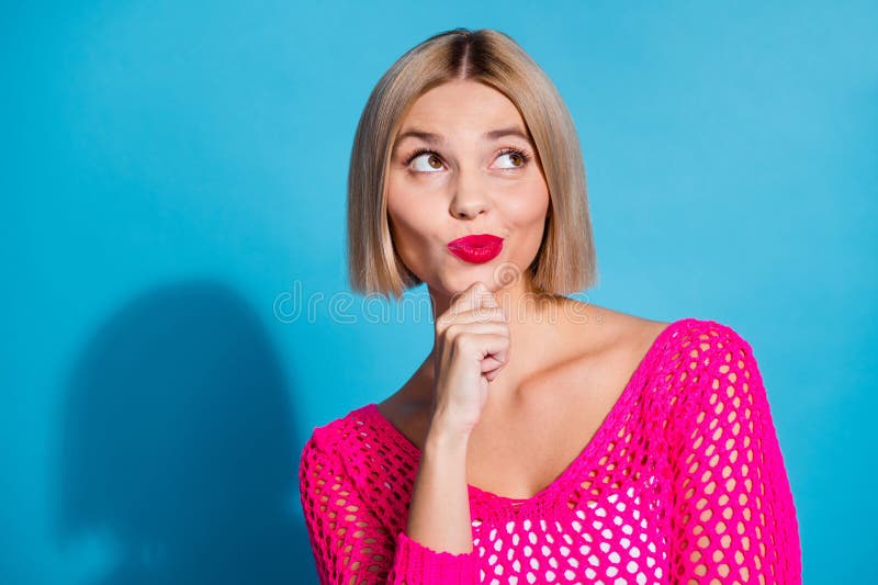 Photo Portrait Of Lovely Young Lady Look Minded Empty Space Dressed