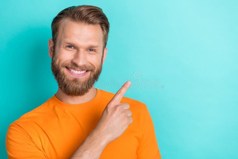 Photo Of Positive Cheerful Handsome Man Blond Hairstyle Dressed Orange