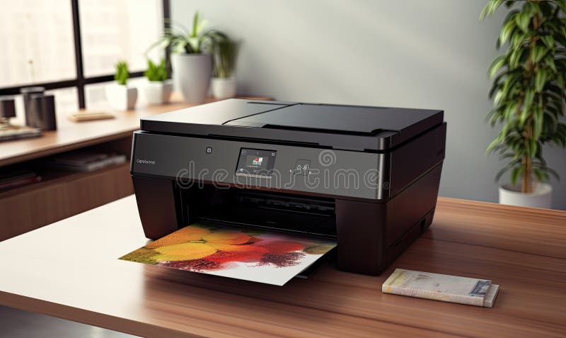 Photo of a Printer on a Table with Another Printer on Top Stock ...