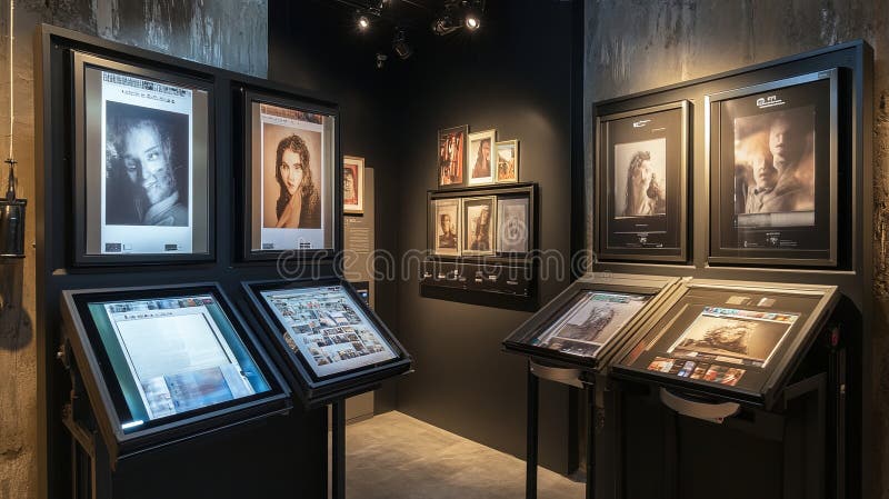 A Photo Printing Kiosk with Screens Printers and Framed Photo Samples ...