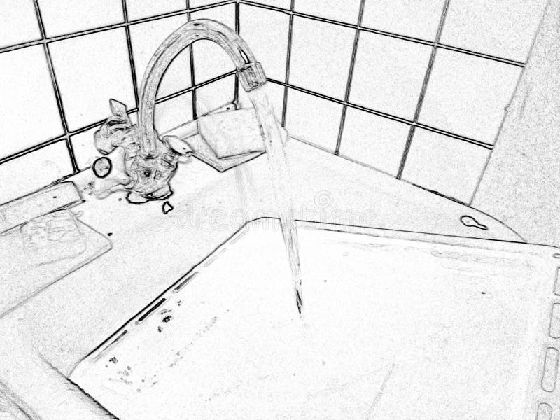 Photo Processed in the Style of Pencil Drawing. from the Tap in the ...