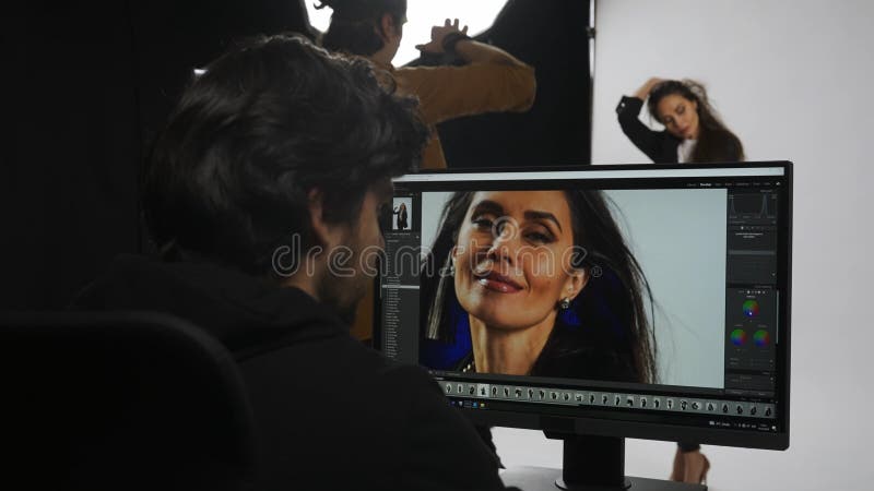 Backstage of Model and Professional Team in the Studio. Close Up of ...