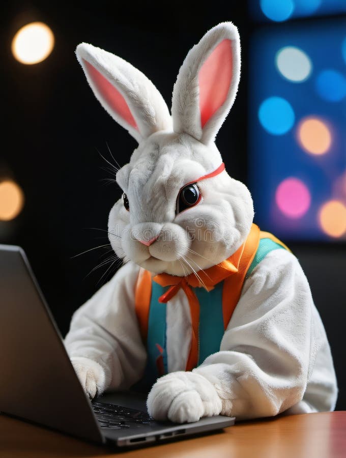 Photo of Programmer Easter Bunny on Laptop. Generative AI Stock ...